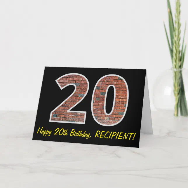 20th Birthday - Brick Wall Pattern "20" w/ Name Card | Zazzle