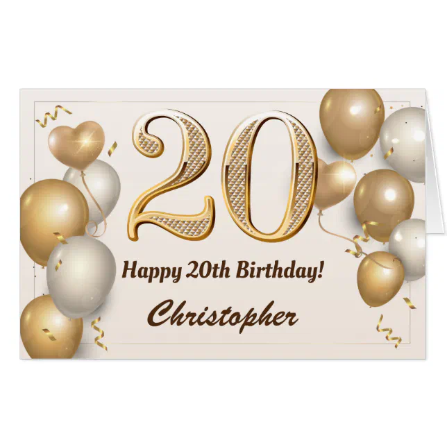 20th Birthday Gold Balloons Confetti Extra Large Card | Zazzle