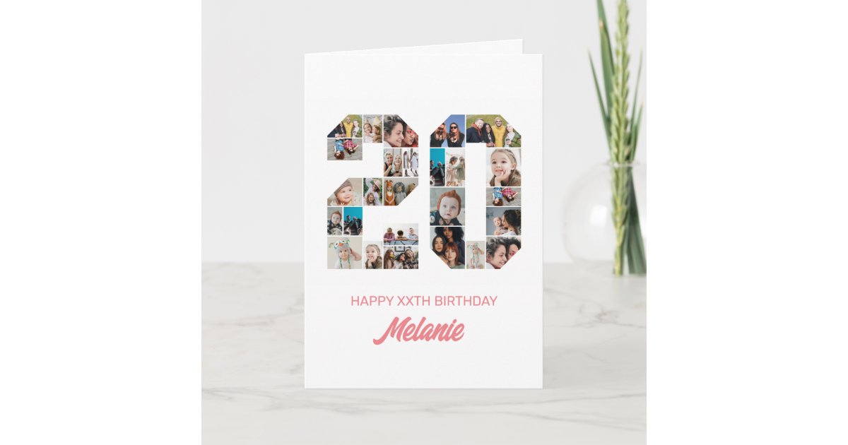 20th Birthday Number 20 Photo Collage Personalized Card | Zazzle