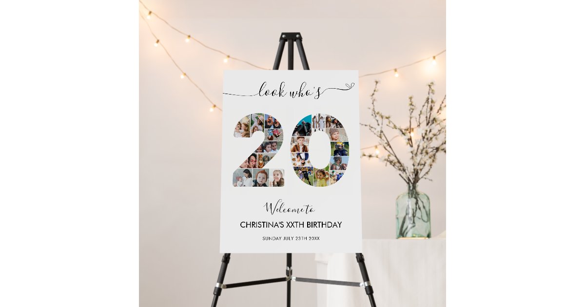 20th Birthday Number 20 Photo Collage Welcome Foam Board | Zazzle