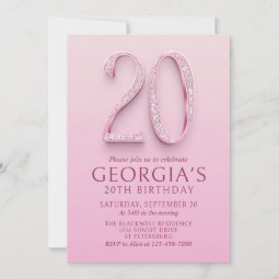 20th Birthday Pink Diamonds Invitation | Zazzle