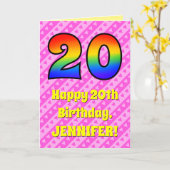 20th Birthday: Pink Stripes & Hearts, Rainbow # 20 Card | Zazzle