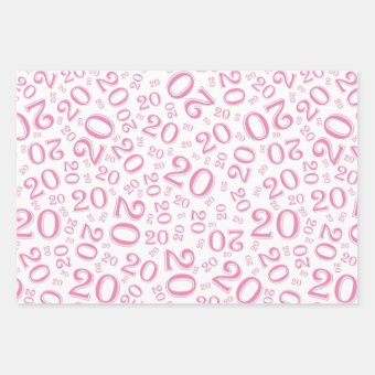 20th Birthday Pink & White Number Pattern 20 Wrapping Paper Sheets | Zazzle