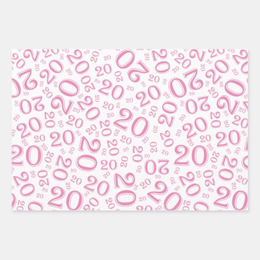 20th Birthday Pink & White Number Pattern 20 Wrapping Paper Sheets | Zazzle