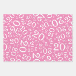 20th Birthday Pink & White Number Pattern 20 Wrapping Paper Sheets | Zazzle