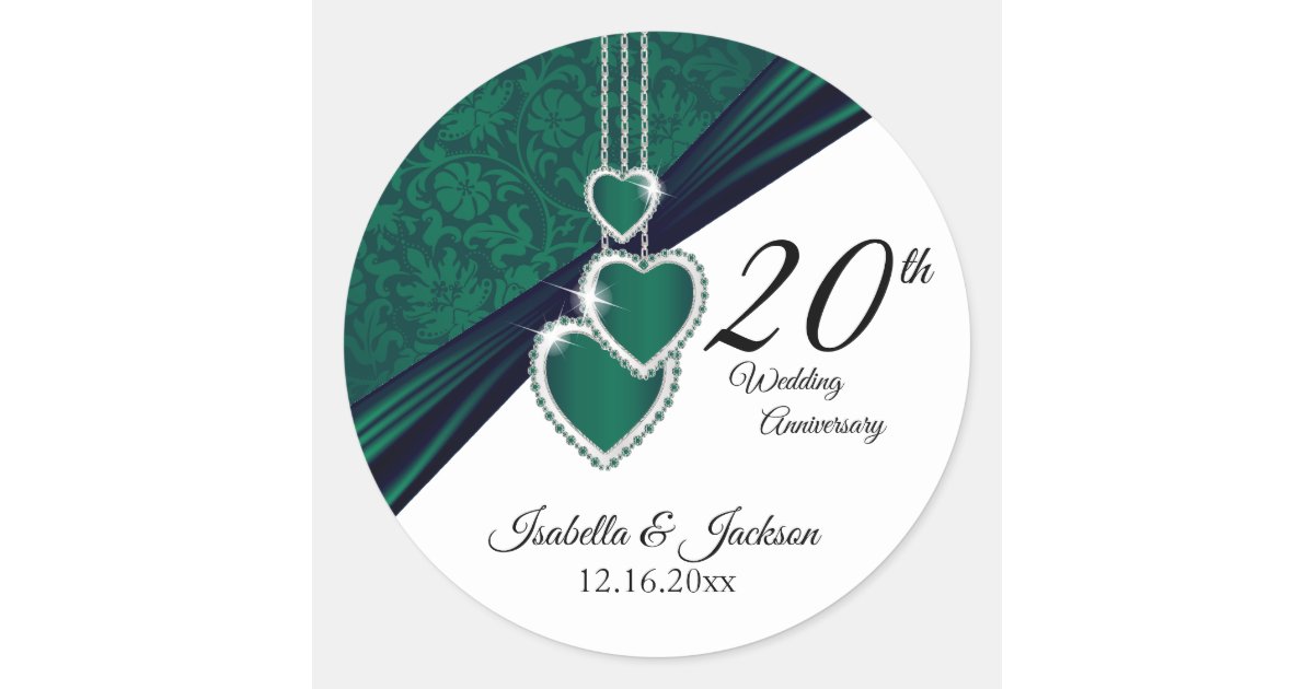20th Emerald Wedding Anniversary Design Classic Round Sticker | Zazzle