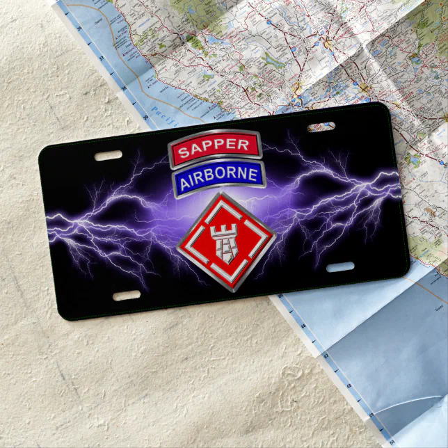 20th Engineer BDE -Airborne Sapper Black Lightning License Plate | Zazzle