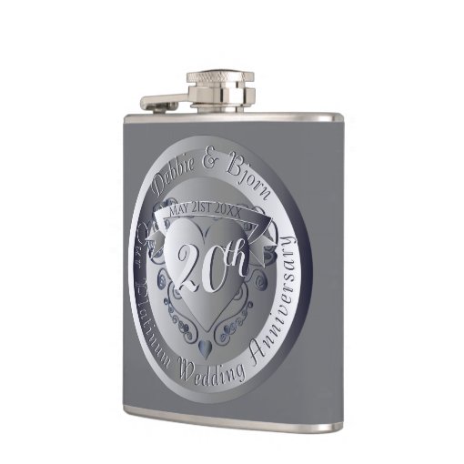 20th Platinum Wedding Anniversary Medallion Flask | Zazzle