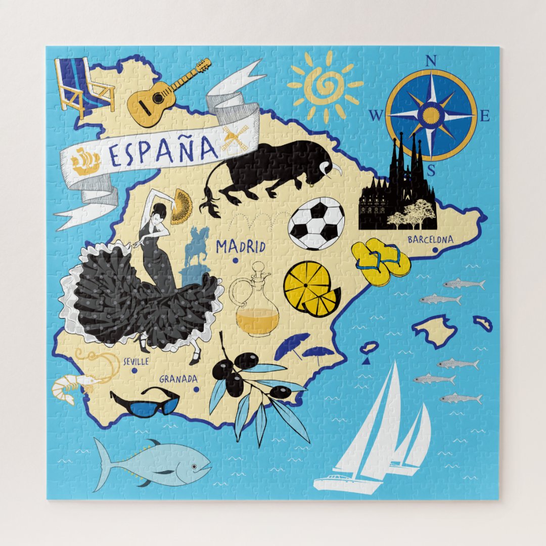 20x20 Map of Spain Puzzle for Colorblind People | Zazzle