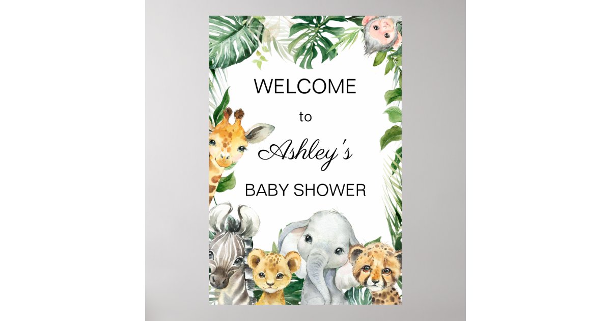 20x30 Safari Greenery Baby Shower Welcome Poster | Zazzle