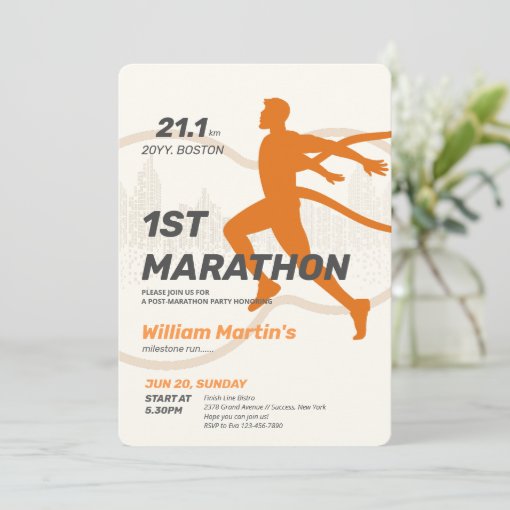 21.1km 1ST Marathon-Post Marathon Party Invitation | Zazzle
