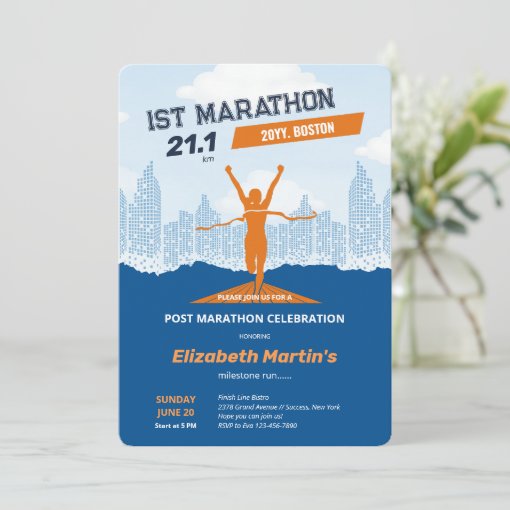 21.1km 1ST Marathon-Post Marathon Party Invitation | Zazzle