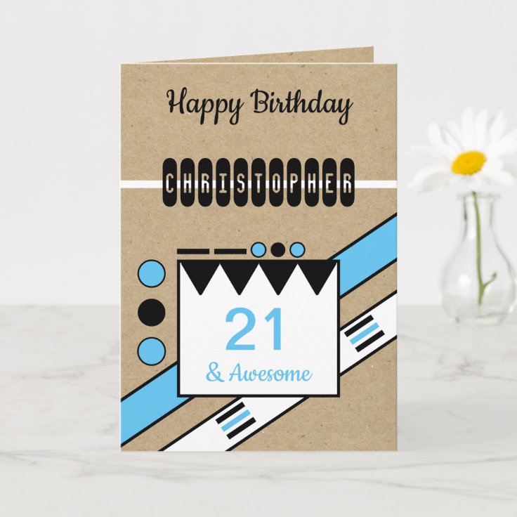21 and awesome blue black 21st rustic Birthday Card | Zazzle