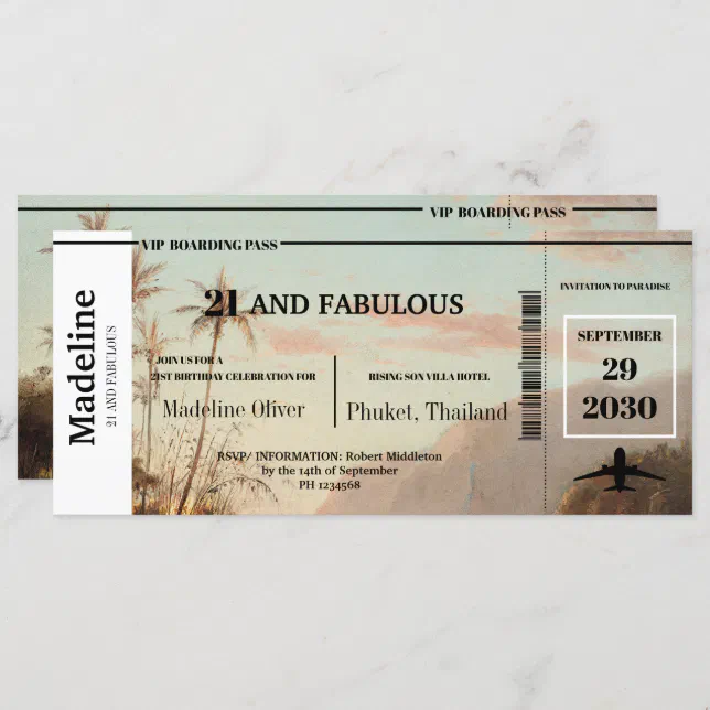 21 and Fabulous Tropical Boarding Pass QR Code | Zazzle