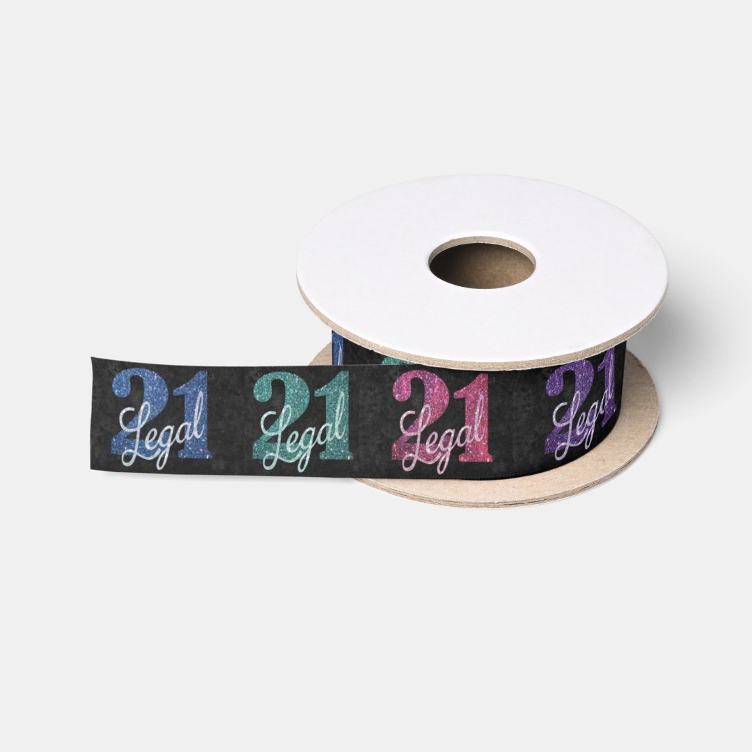 21 and Legal | 21st Birthday Chic Colorful Glitter Satin Ribbon | Zazzle