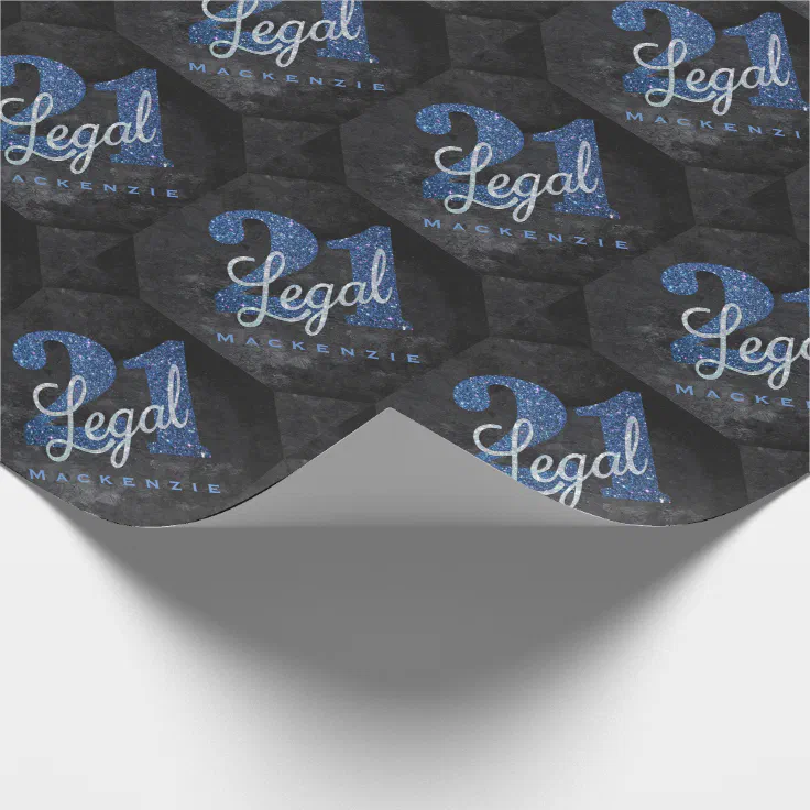 21 and Legal | Blue 21st Birthday Chic Glitter Wrapping Paper | Zazzle