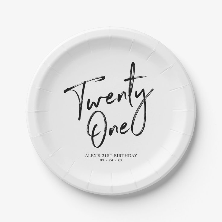 21 Modern Lettering 21st birthday Paper Plates | Zazzle