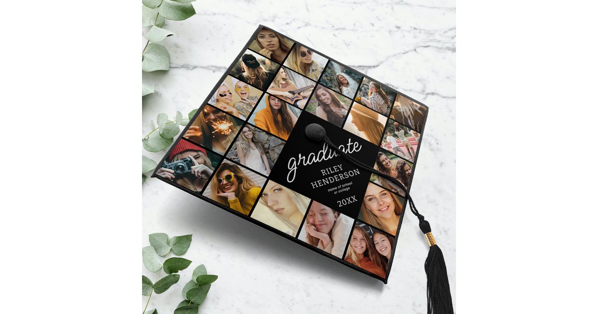 21-Photo Collage Personalized Graduation Cap Topper | Zazzle