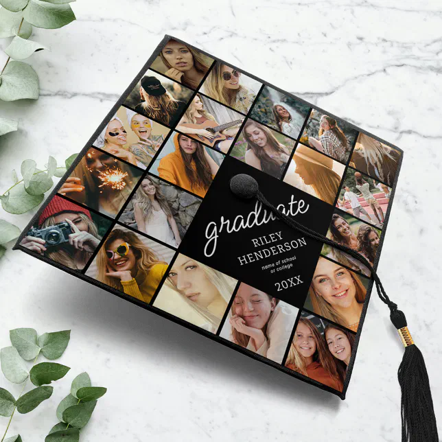 21-Photo Collage Personalized Graduation Cap Topper | Zazzle
