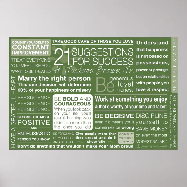 21 Suggestions for Success - Green Poster | Zazzle