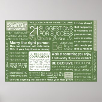 21 Suggestions for Success - Green Poster | Zazzle