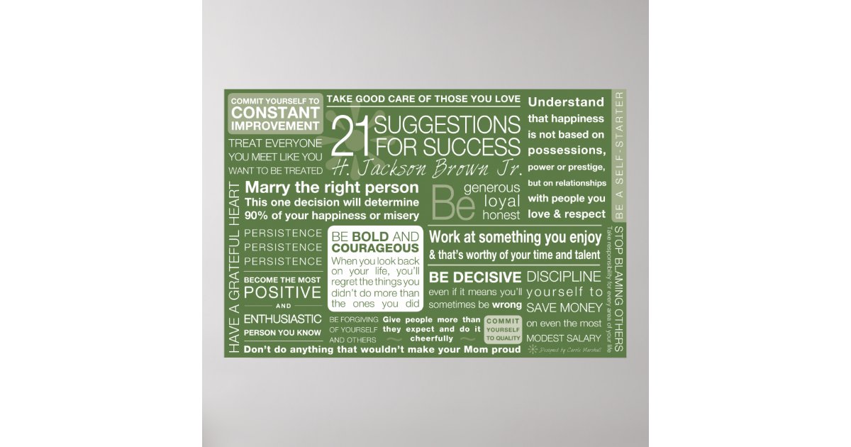 21 Suggestions for Success - Green Poster | Zazzle