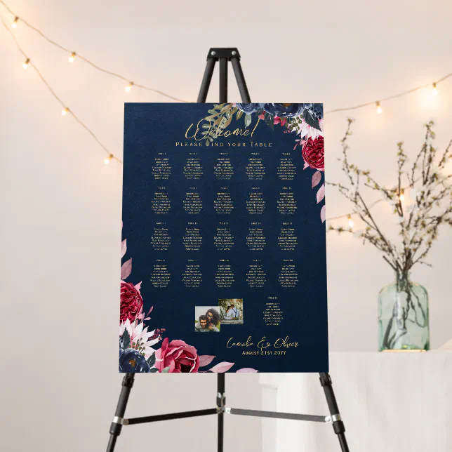 21 Table Seating Chart Photo Welcome Names Wedding Foam Board | Zazzle