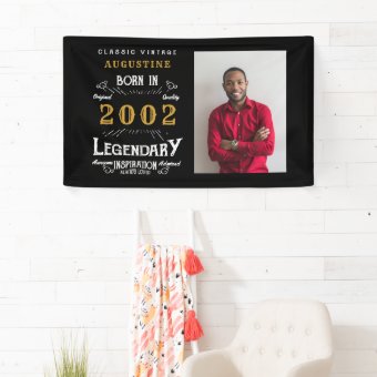 21st Birthday 2002 Legendary Black And Gold Banner | Zazzle