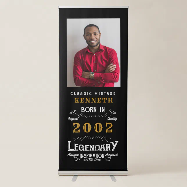 21st Birthday 2002 Vintage Black Gold Name Photo Retractable Banner ...