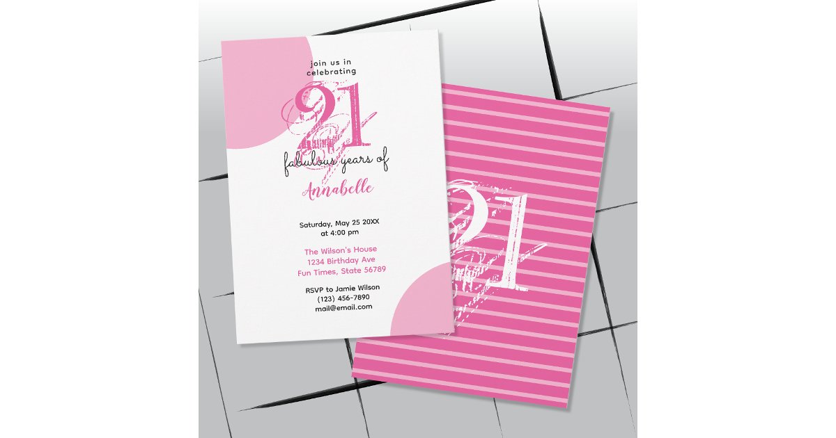 21st Birthday 21 fabulous years PINK typography Invitation | Zazzle