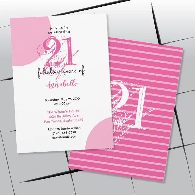 21st Birthday 21 fabulous years PINK typography Invitation | Zazzle