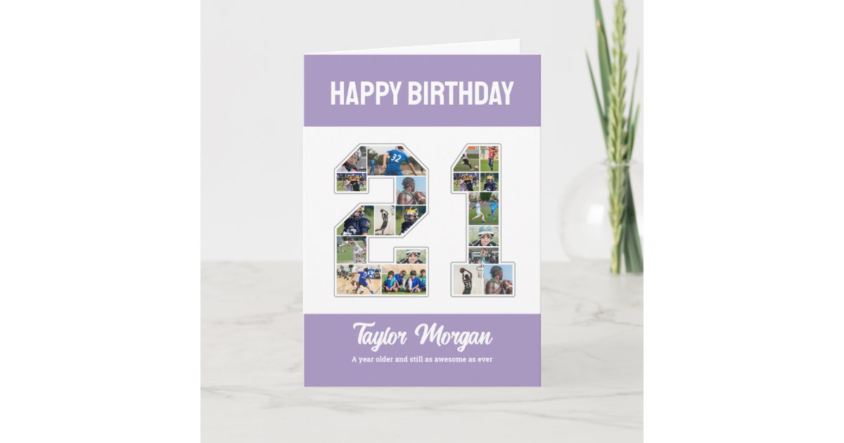 21st Birthday Anniversary Number 21 Photo Collage Card | Zazzle