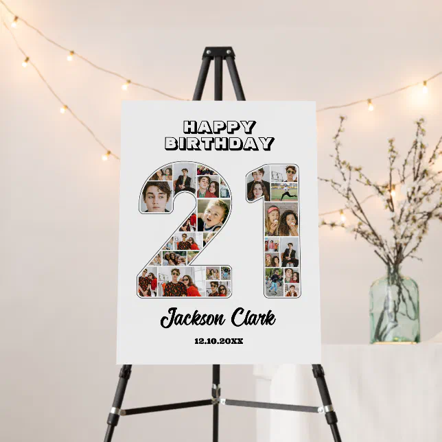 21st Birthday Anniversary Number 21 Photo Collage Foam Board | Zazzle
