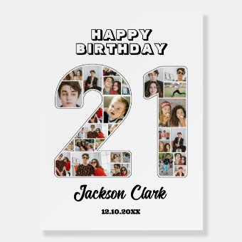 21st Birthday Anniversary Number 21 Photo Collage Foam Board | Zazzle