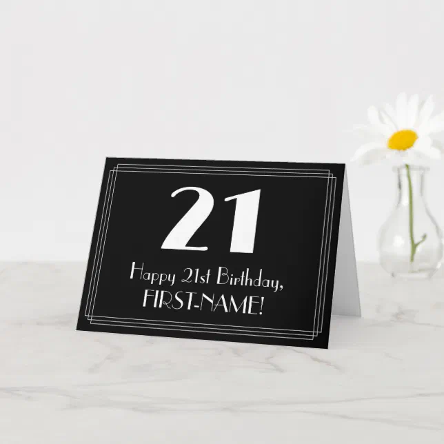 21st Birthday ~ Art Deco Inspired Look "21", Name Card | Zazzle