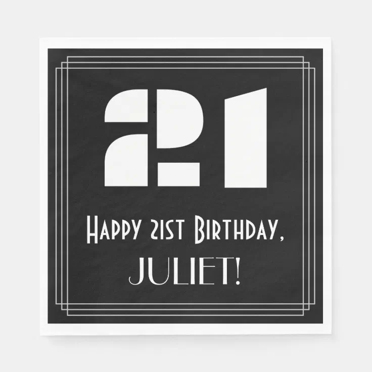 21st Birthday: Art Deco Inspired Look "21" + Name Napkins | Zazzle