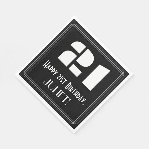 21st Birthday: Art Deco Inspired Look "21" + Name Napkins | Zazzle