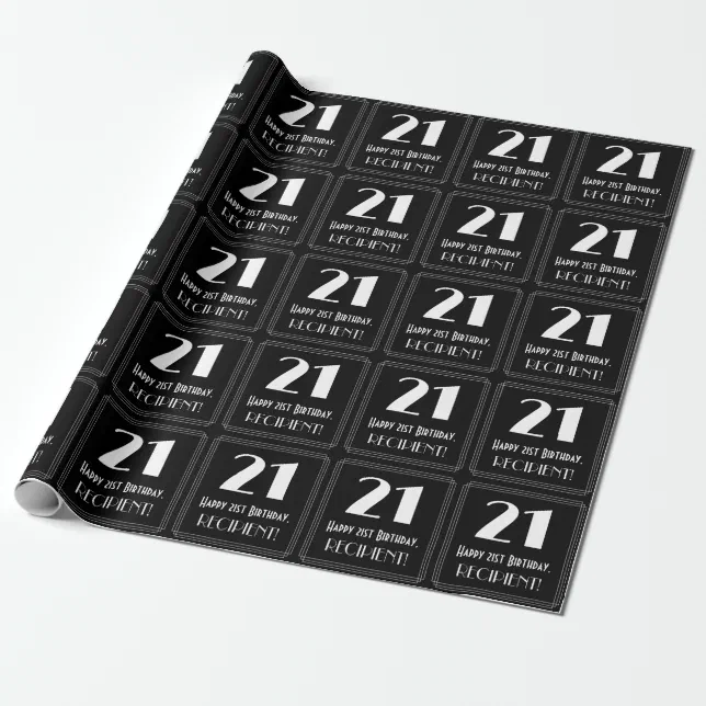 21st Birthday - Art Deco Inspired Look "21", Name Wrapping Paper | Zazzle