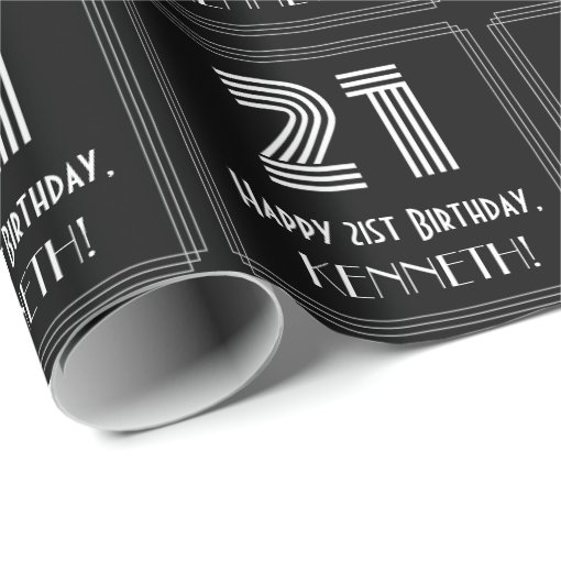 21st Birthday: Art Deco Inspired Look "21" w/ Name Wrapping Paper | Zazzle