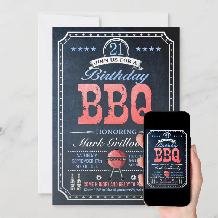 21st Birthday BBQ Invitations | Chalkboard | Zazzle