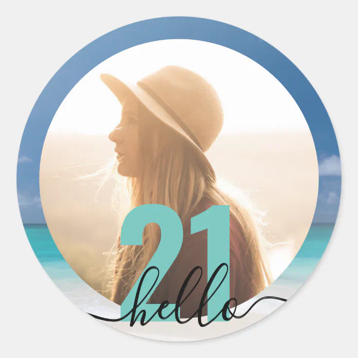 21st Birthday Beach Photo Personalized Classic Round Sticker | Zazzle