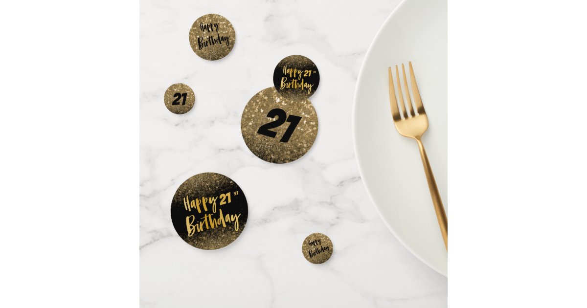 21st Birthday Black and Gold Glitter Confetti | Zazzle