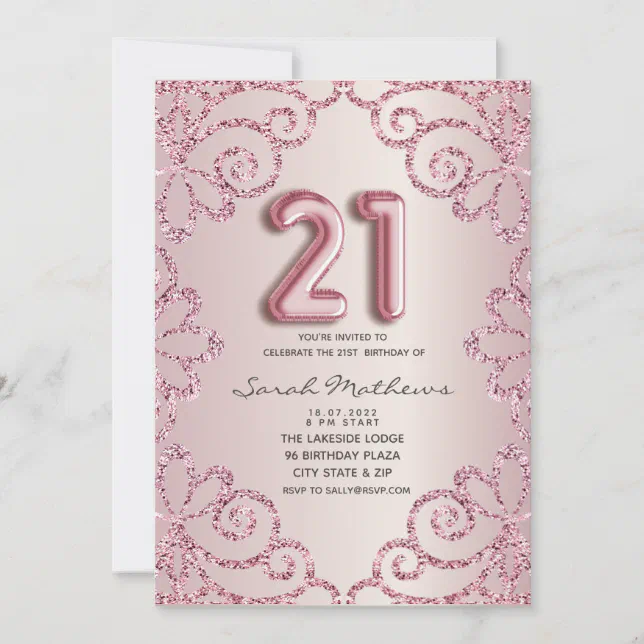 21st Birthday Blush Pink Glitter Princess Invitation | Zazzle