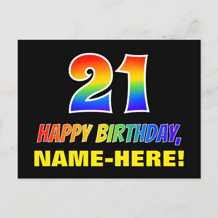 21st Birthday: Bold, Fun, Simple, Rainbow 21 Postcard | Zazzle