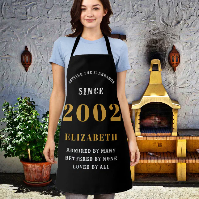 21st Birthday Born 2002 Black Gold Lady's Apron | Zazzle