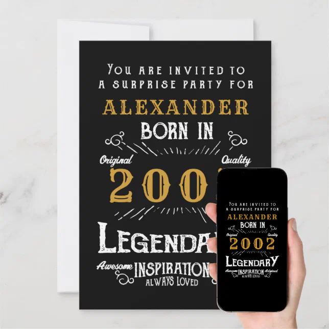 21st Birthday Born 2002 Black Gold Retro Invitation | Zazzle