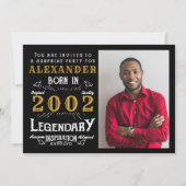 21st Birthday Born 2002 Black Gold Retro Photo Invitation | Zazzle