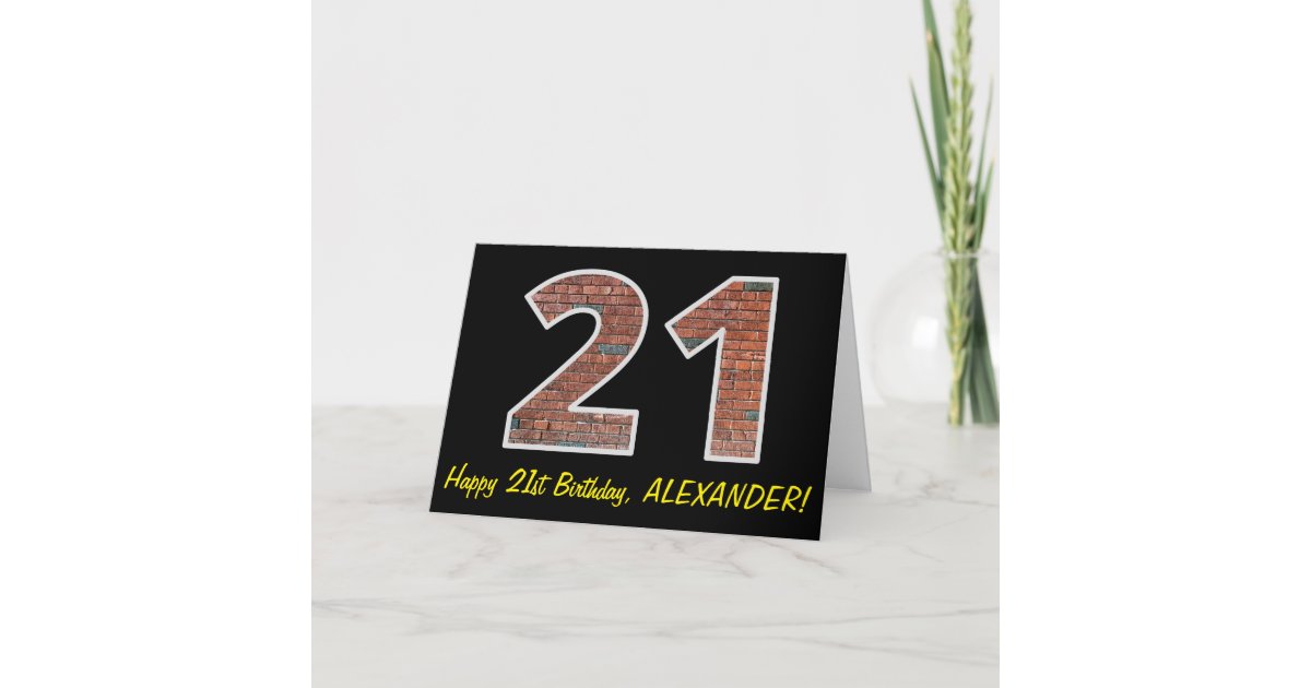 21st Birthday - Brick Wall Pattern "21" w/ Name Card | Zazzle