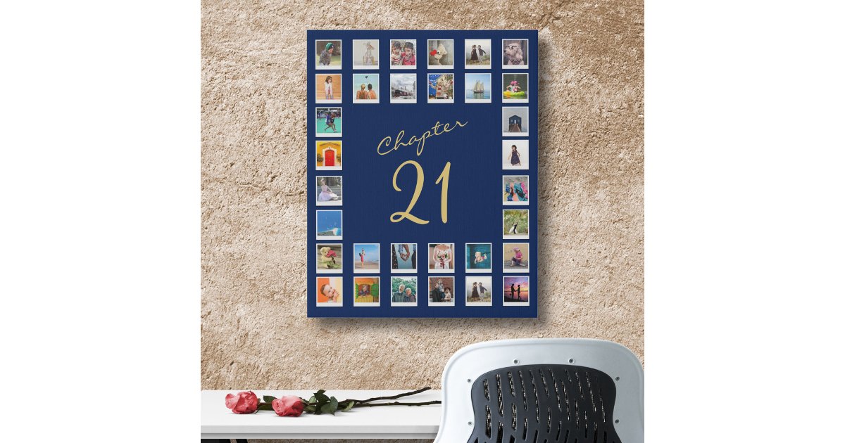 21st Birthday Chapter 21 Family Photo Collage Faux Canvas Print | Zazzle