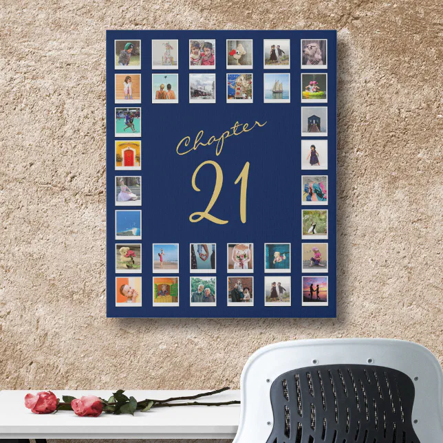 21st Birthday Chapter 21 Family Photo Collage Faux Canvas Print | Zazzle